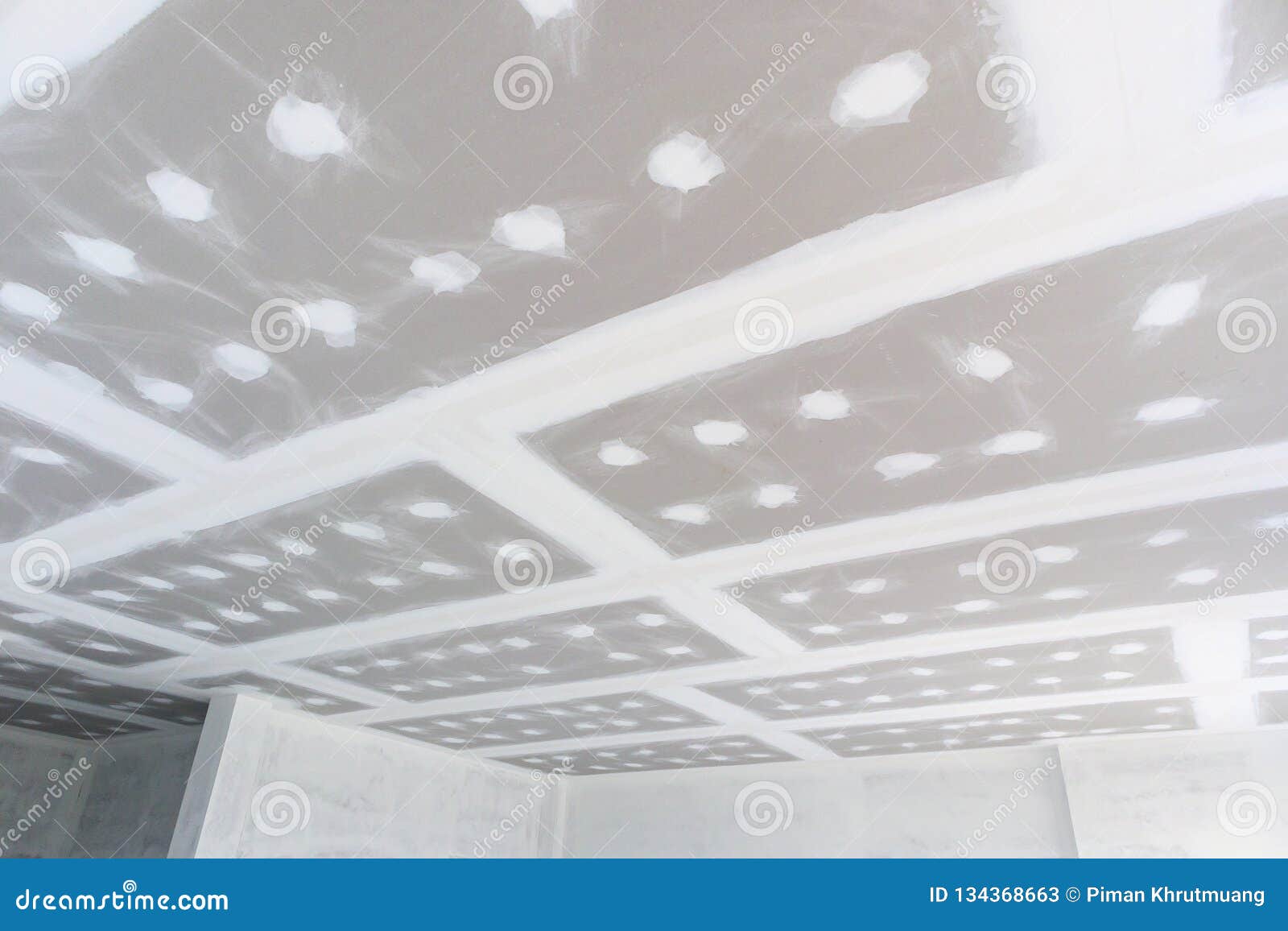 Ceiling Gypsum Board Installation at Construction Site Stock Image ...