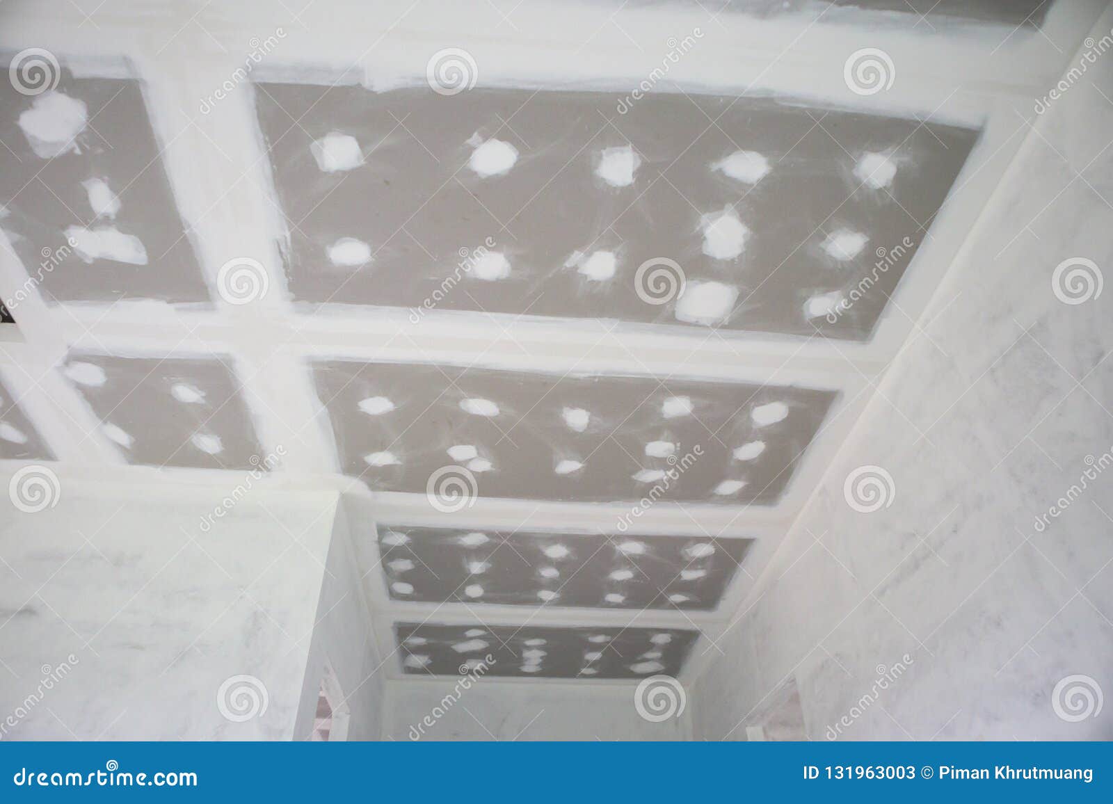 Ceiling Gypsum Board Installation at Construction Site Stock Image ...