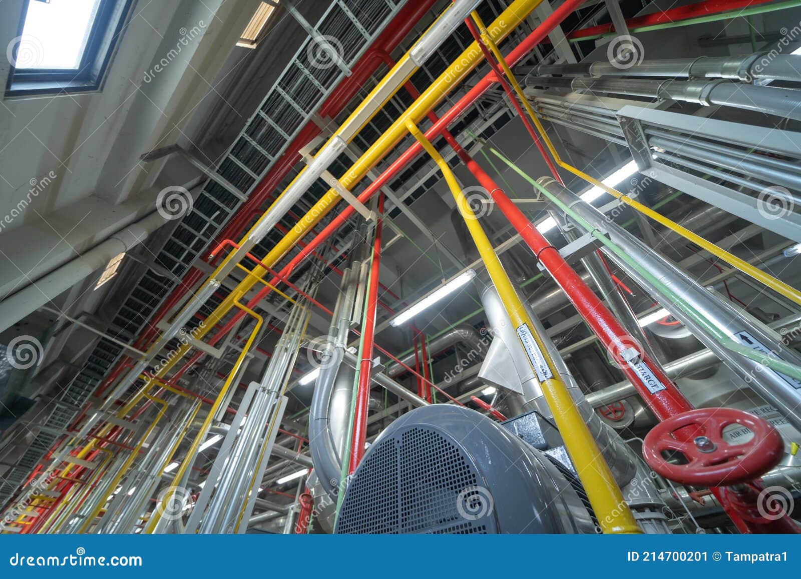 Ceiling of Industry Factory. Chiller Tower or Cooling Tower in Building ...