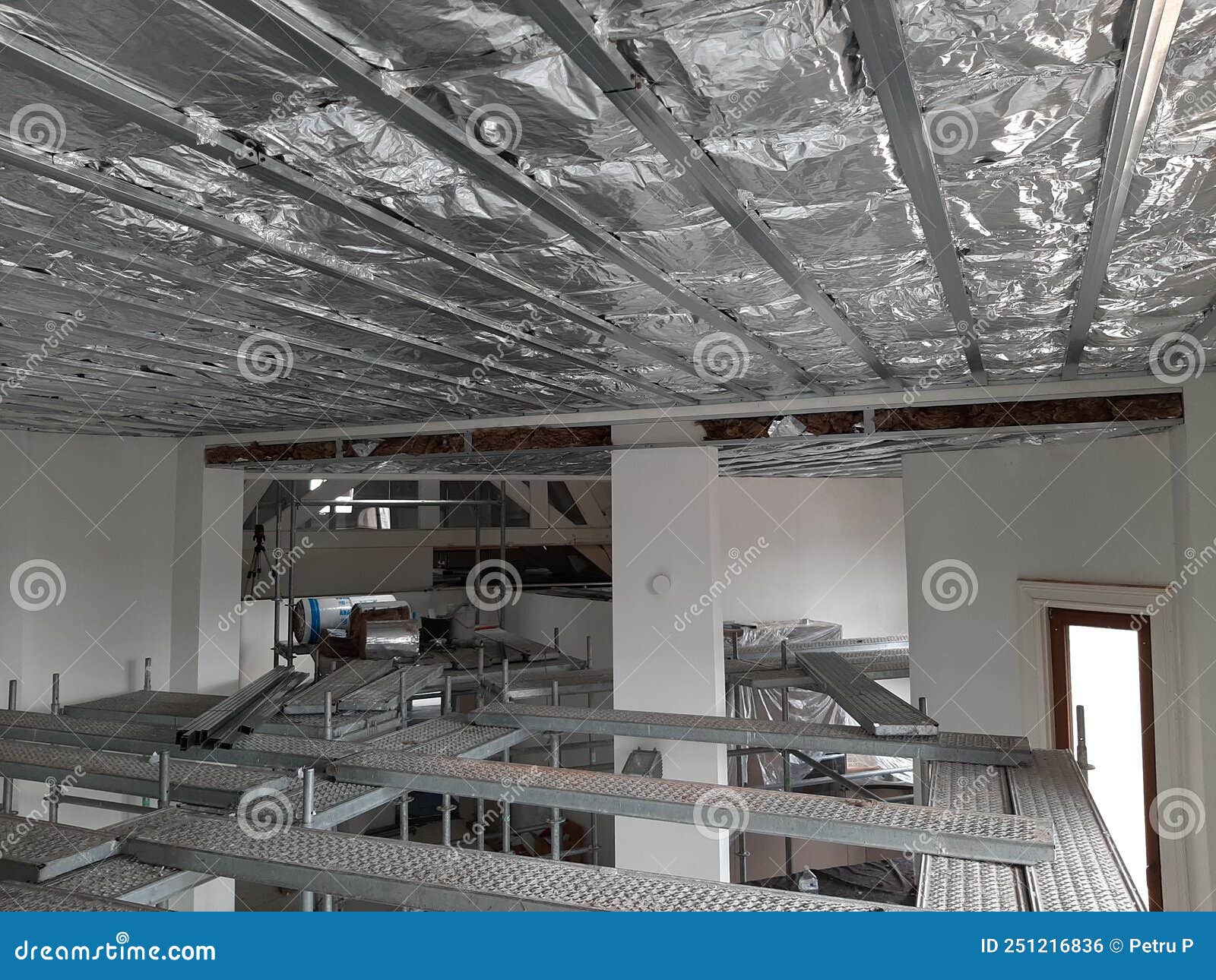 Ceiling Mineral Wool Insulation With Ventilation Pipes And Electricity ...
