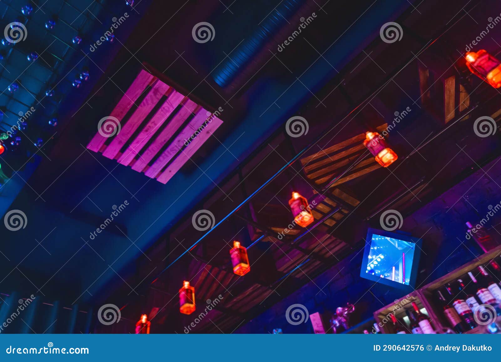 Ceiling Interior Night Bar in Neon Light Decorative Design Modern ...