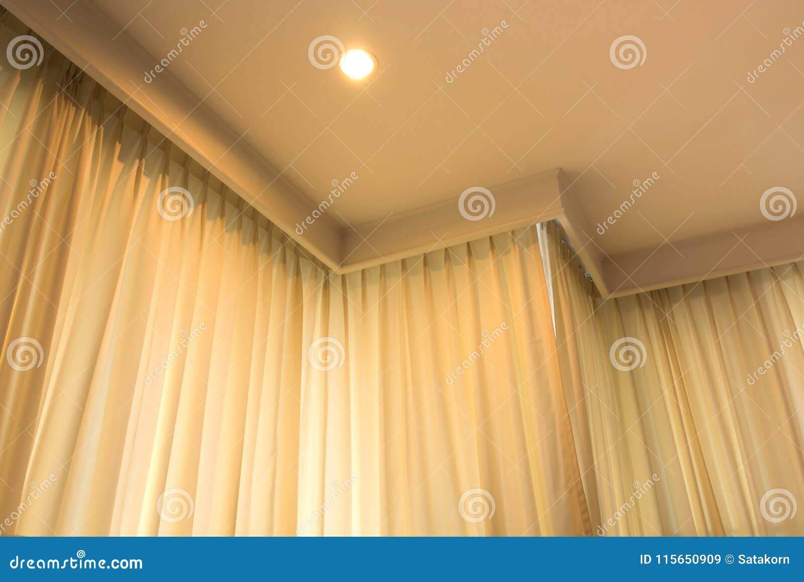 Ceiling Lamp Light and Nature Light Behind Fabric Curtain Stock Image ...