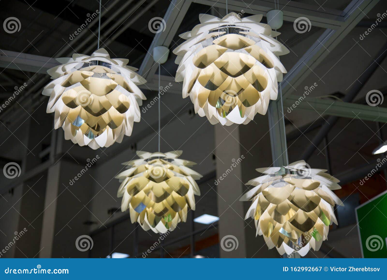 Ceiling Lamps in the Form of Cones Made of Plastic. Interior, Design ...