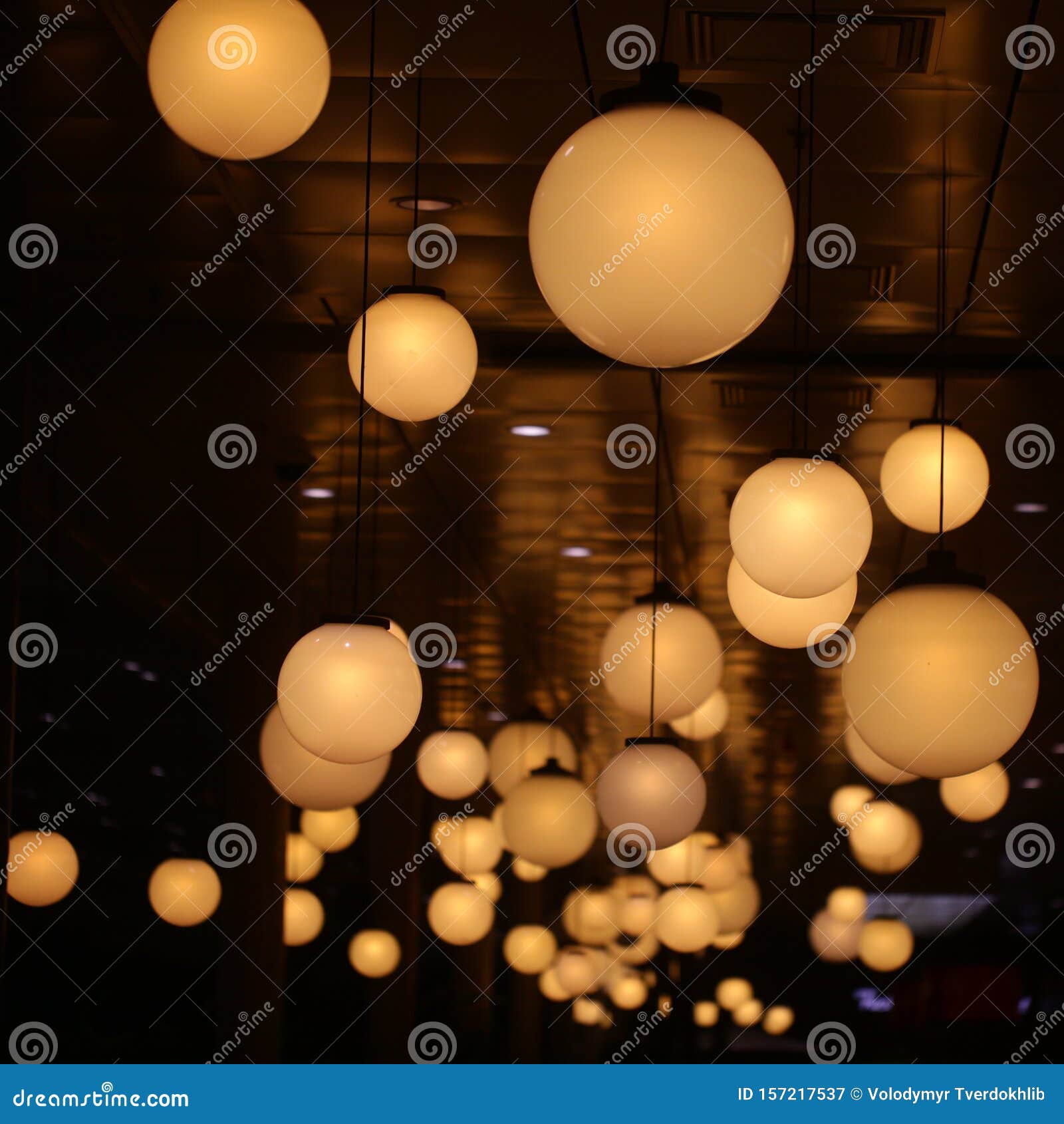 Ceiling Lights of Spherical Shape on Dark Background Stock Image ...