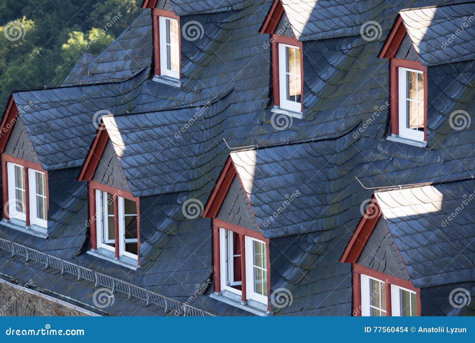 Ceiling Mansard Roof with Windows Stock Photo - Image of slate ...