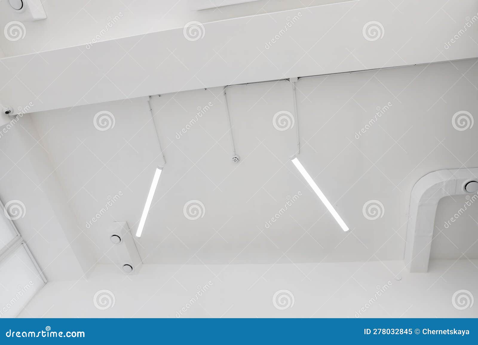 Ceiling with Modern Lights in Room, Low Angle View Stock Image - Image ...