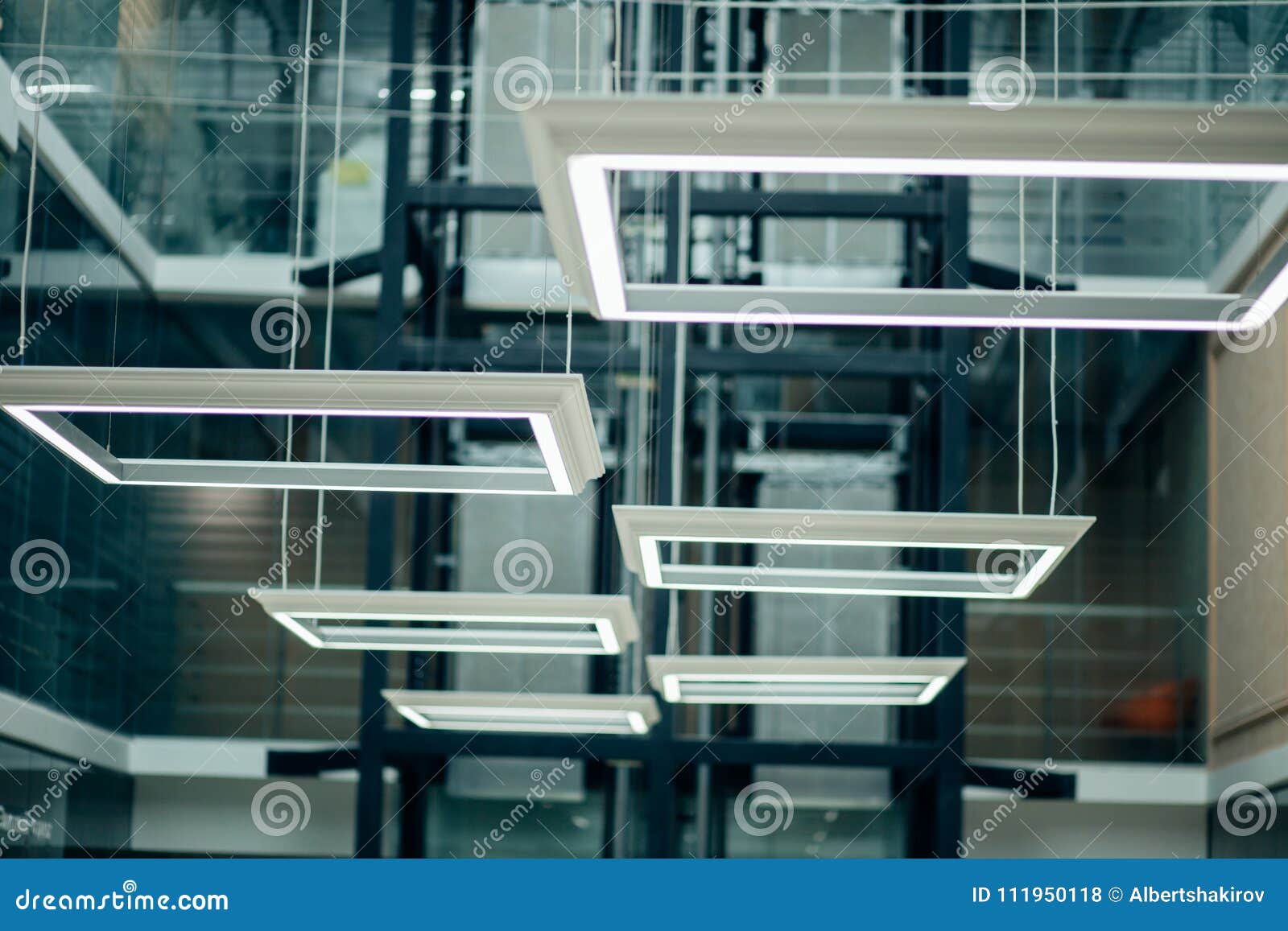 Ceiling of Modern Office Building, Square Light Bulbs Stock Photo ...