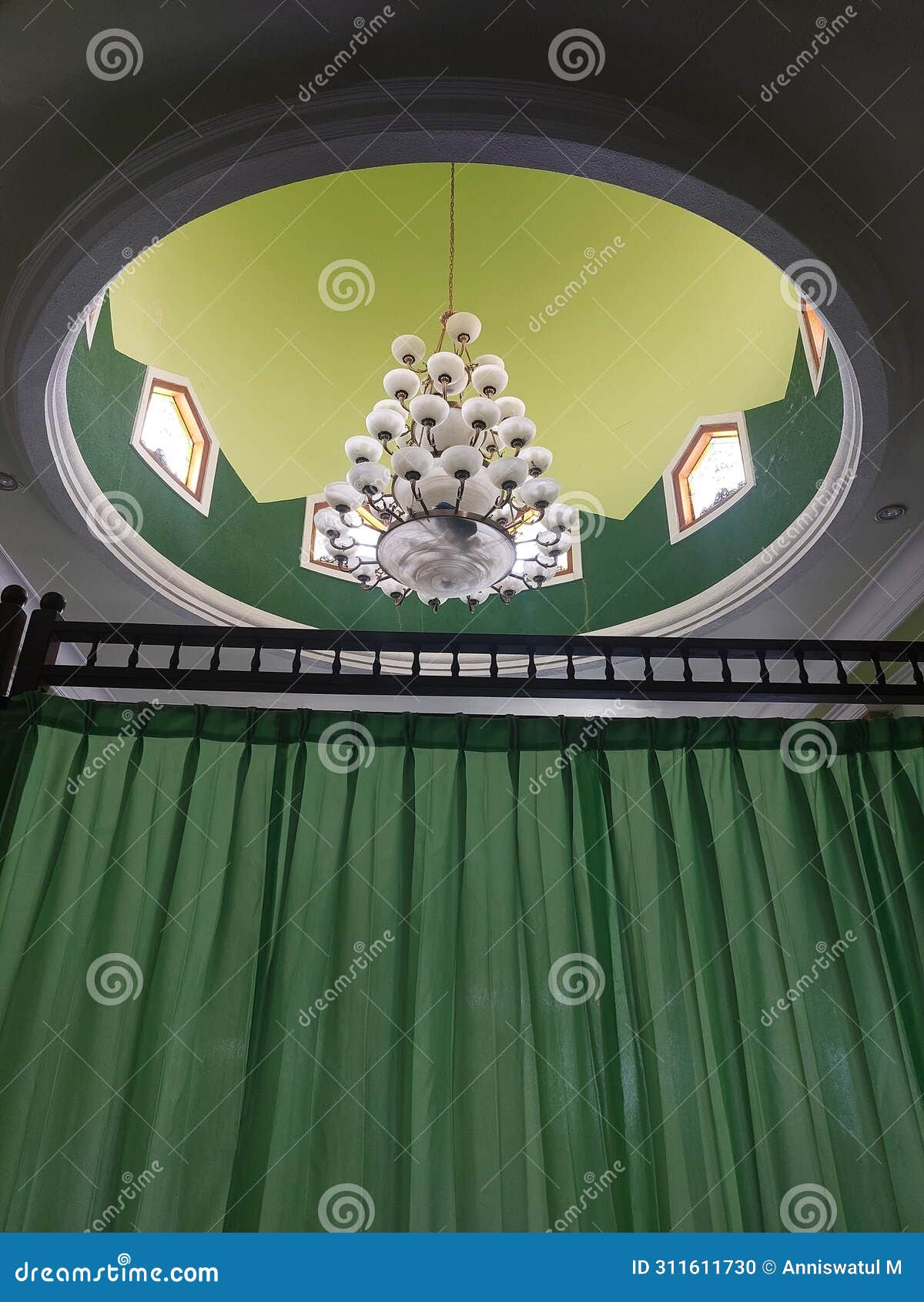 The Ceiling of the Mosque with White Decorative Lights and Green Room ...