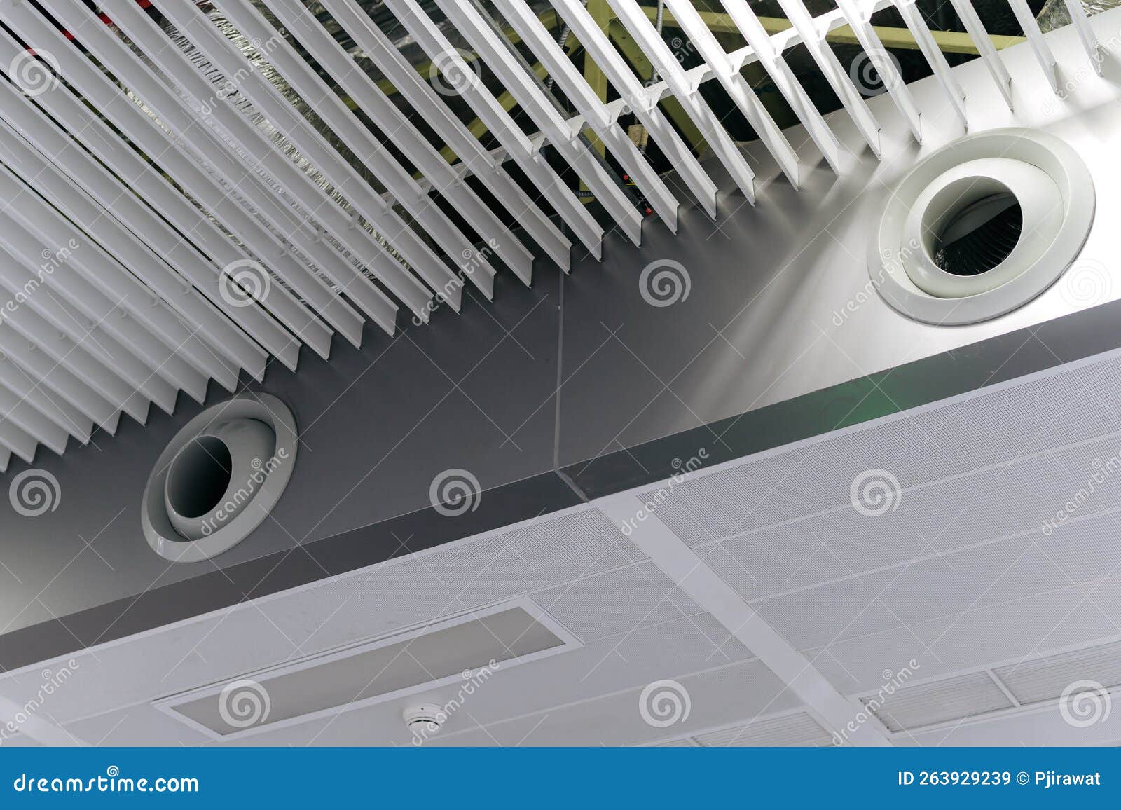 Ceiling Mounted Cassette Type Air Conditioner and Modern Lamp Light on ...