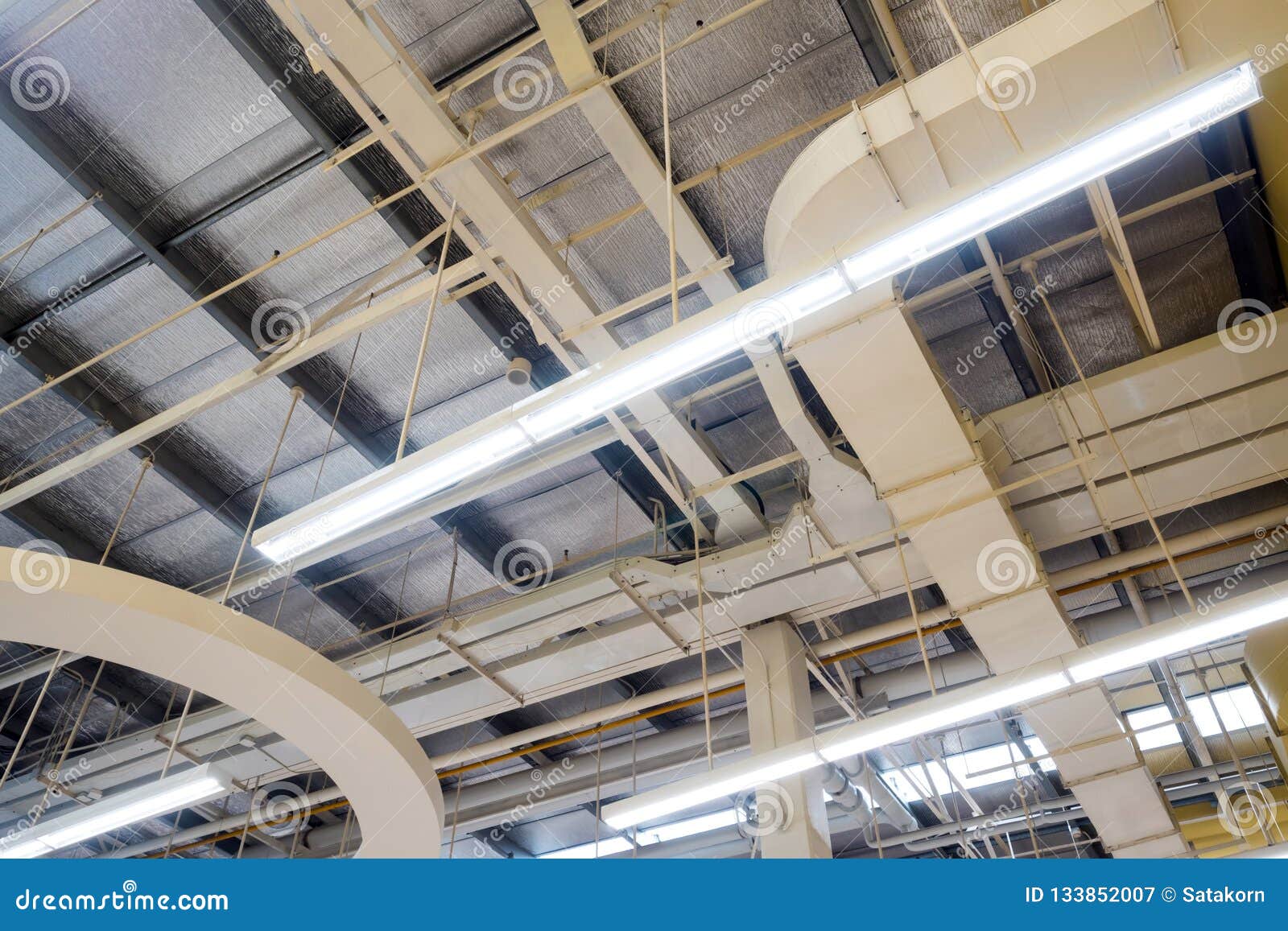 Ceiling Mounted Lamps Pipes and Air Ducts and Communication System ...