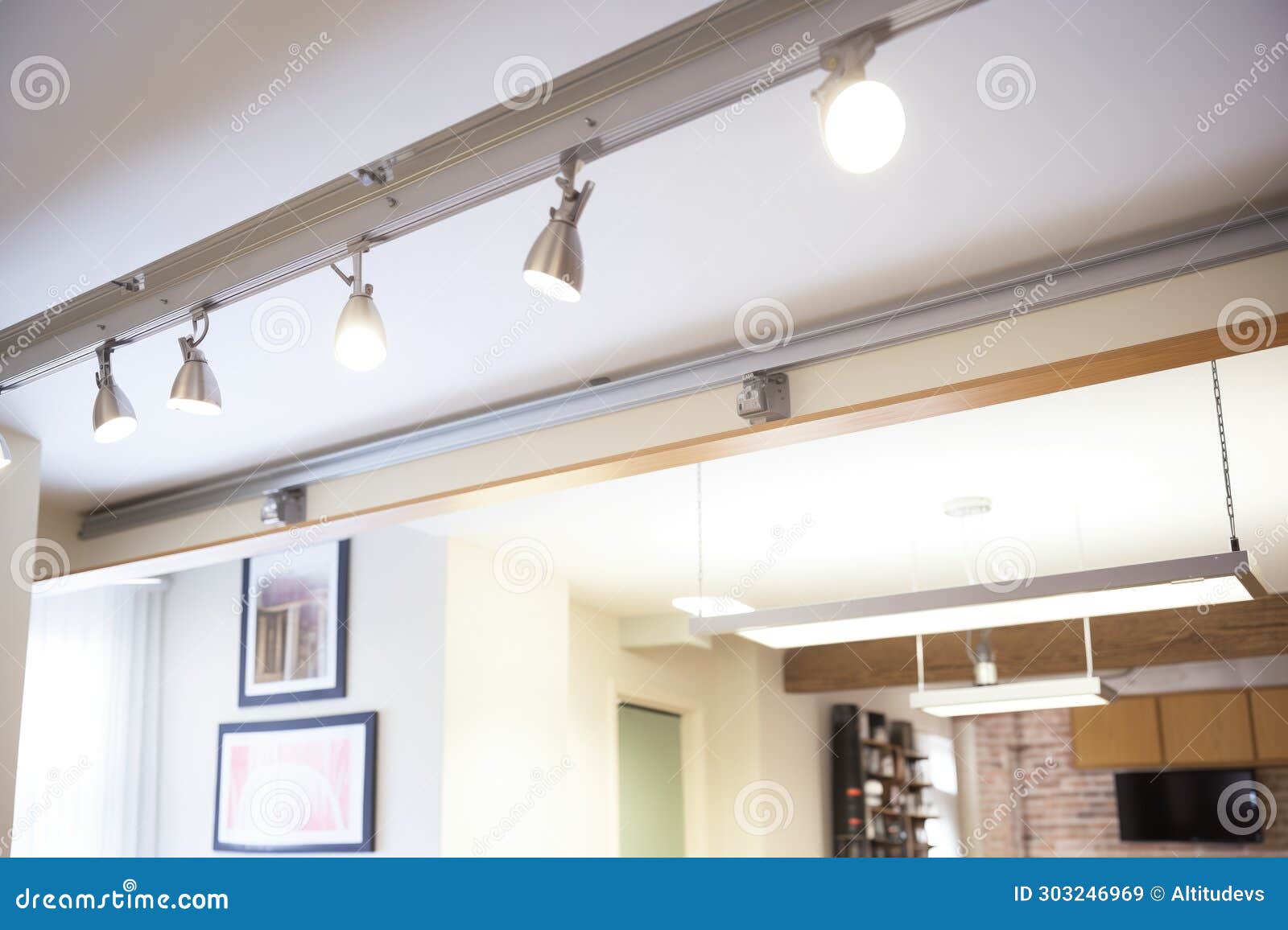 Ceiling-mounted Rail System with Studio Lights Attached Stock ...