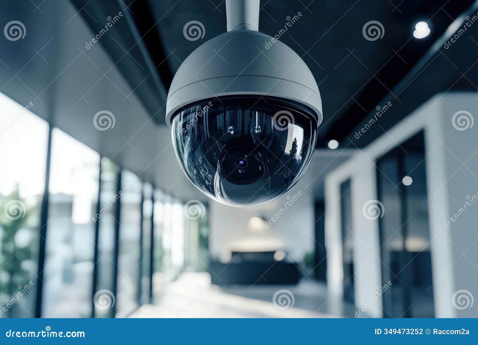 Ceiling Mounted Security Camera with a Glass Dome and Modern Interior ...