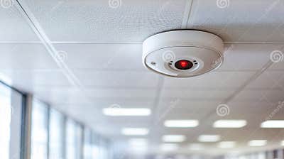 A Ceiling Mounted Sensor with Red Light on a White Wall, AI Stock Photo ...