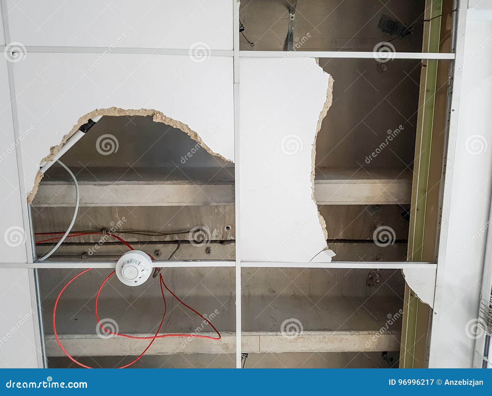 Ceiling Panels Damaged and Collapsed by Water. Stock Image - Image of ...