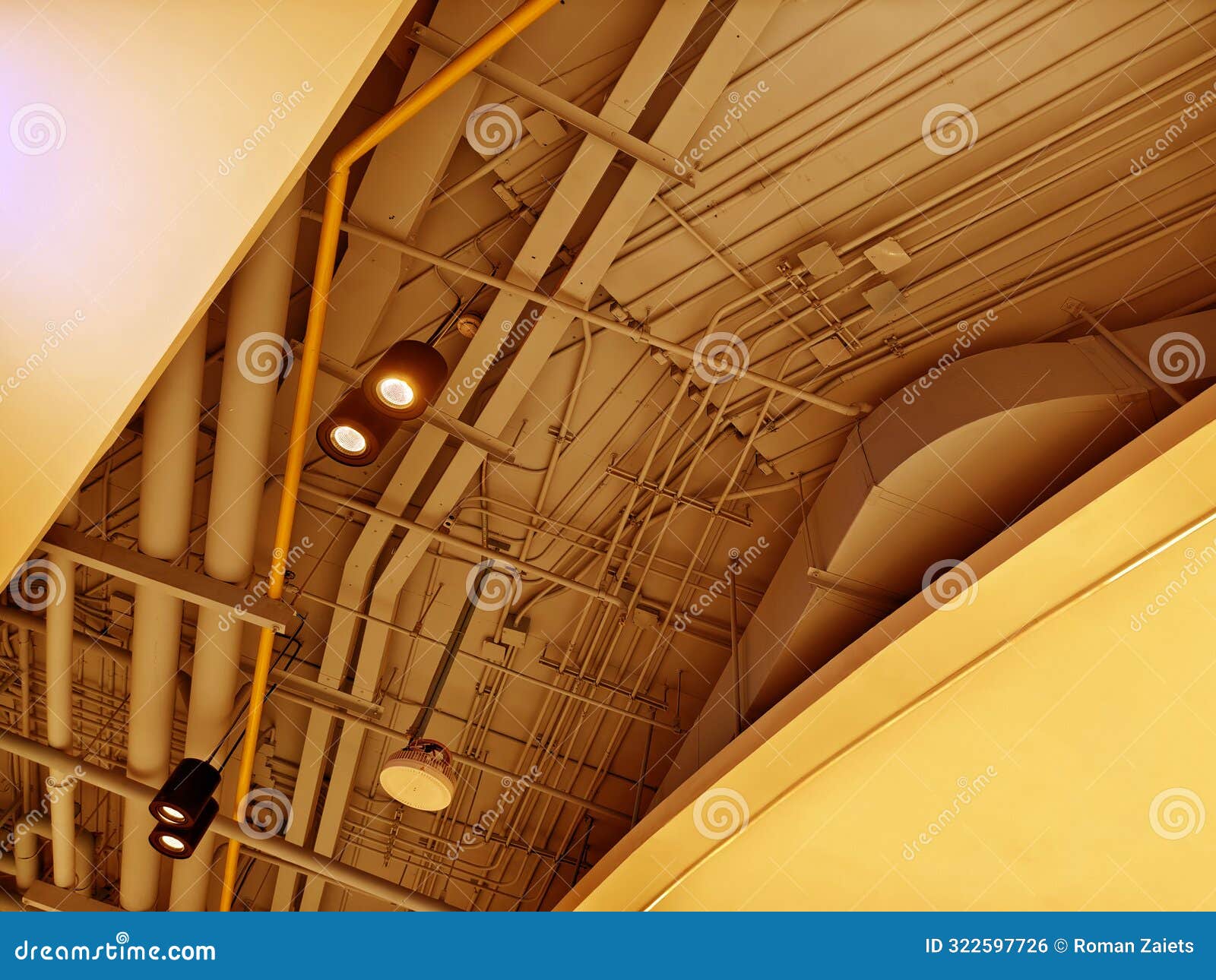 Ceiling with Pipes and Lights in Creates Industrial a Pattern Stock ...