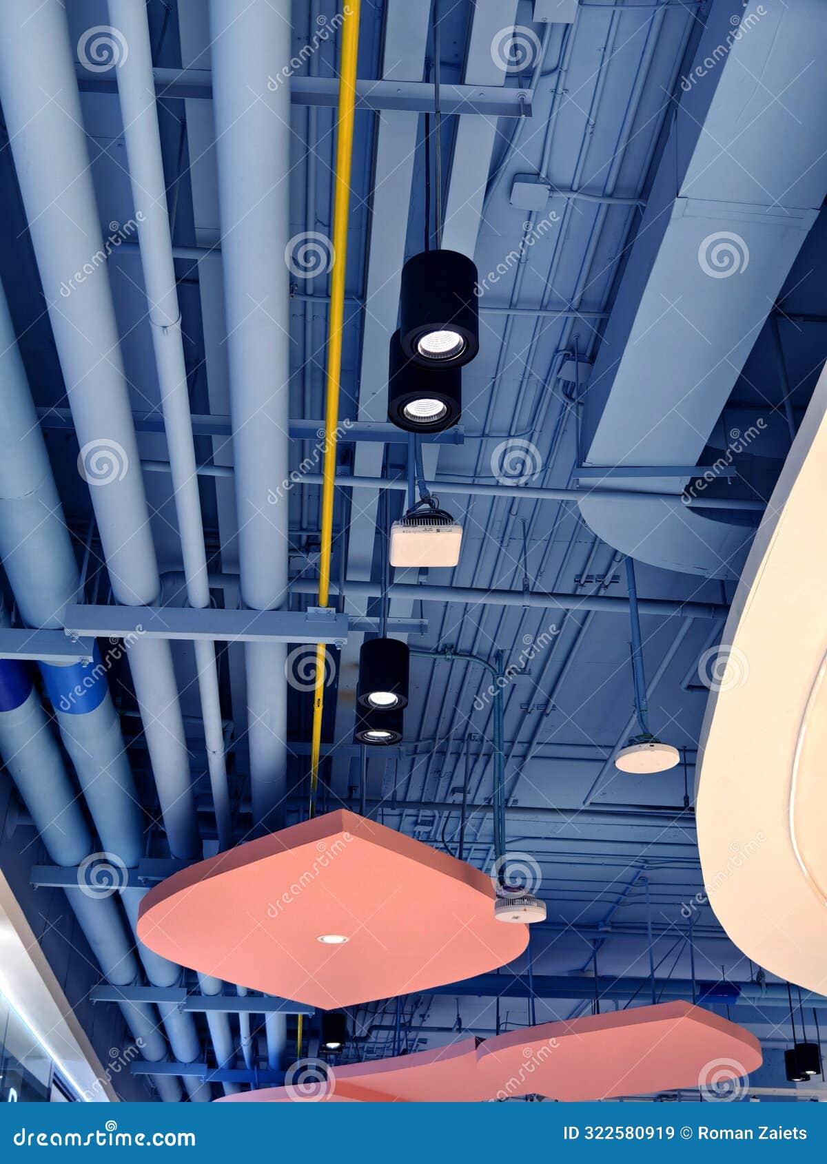 Ceiling with Pipes and Lights in Creates Industrial a Pattern Stock ...