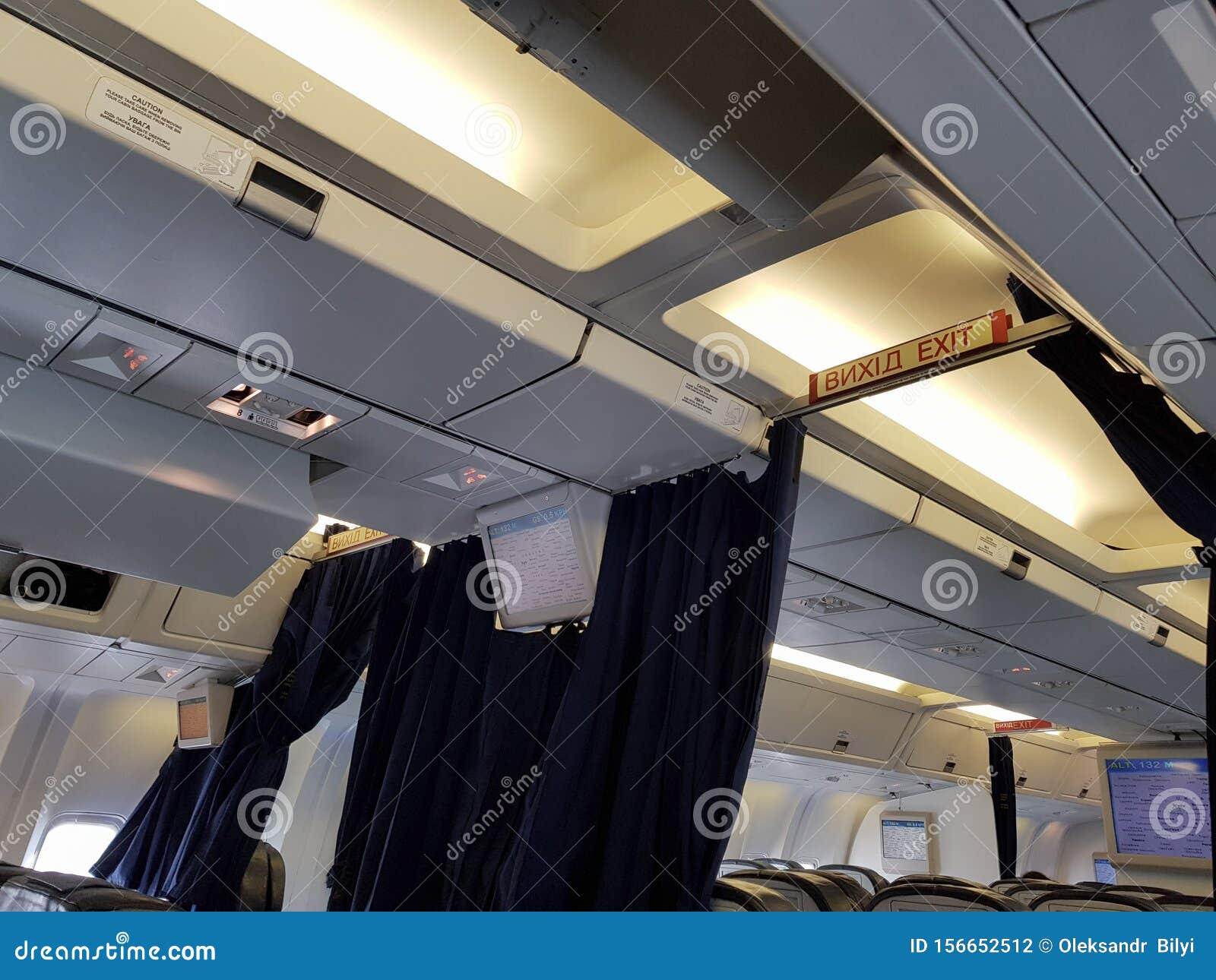 Ceiling of the Plane. Passenger Plane Interior Stock Photo - Image of ...