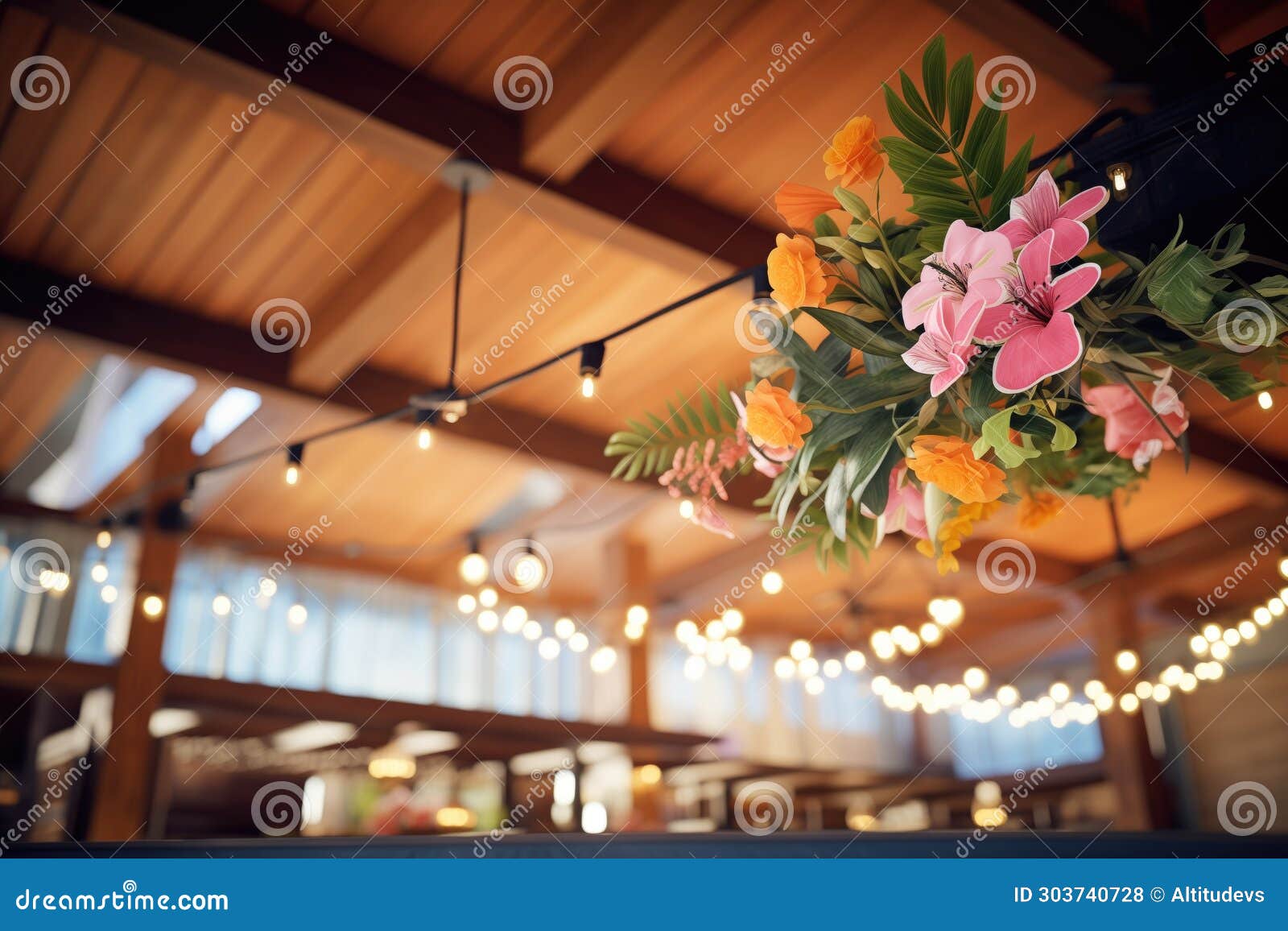 Ceiling Rigging with Spotlights and Floral Decorations Stock Photo ...