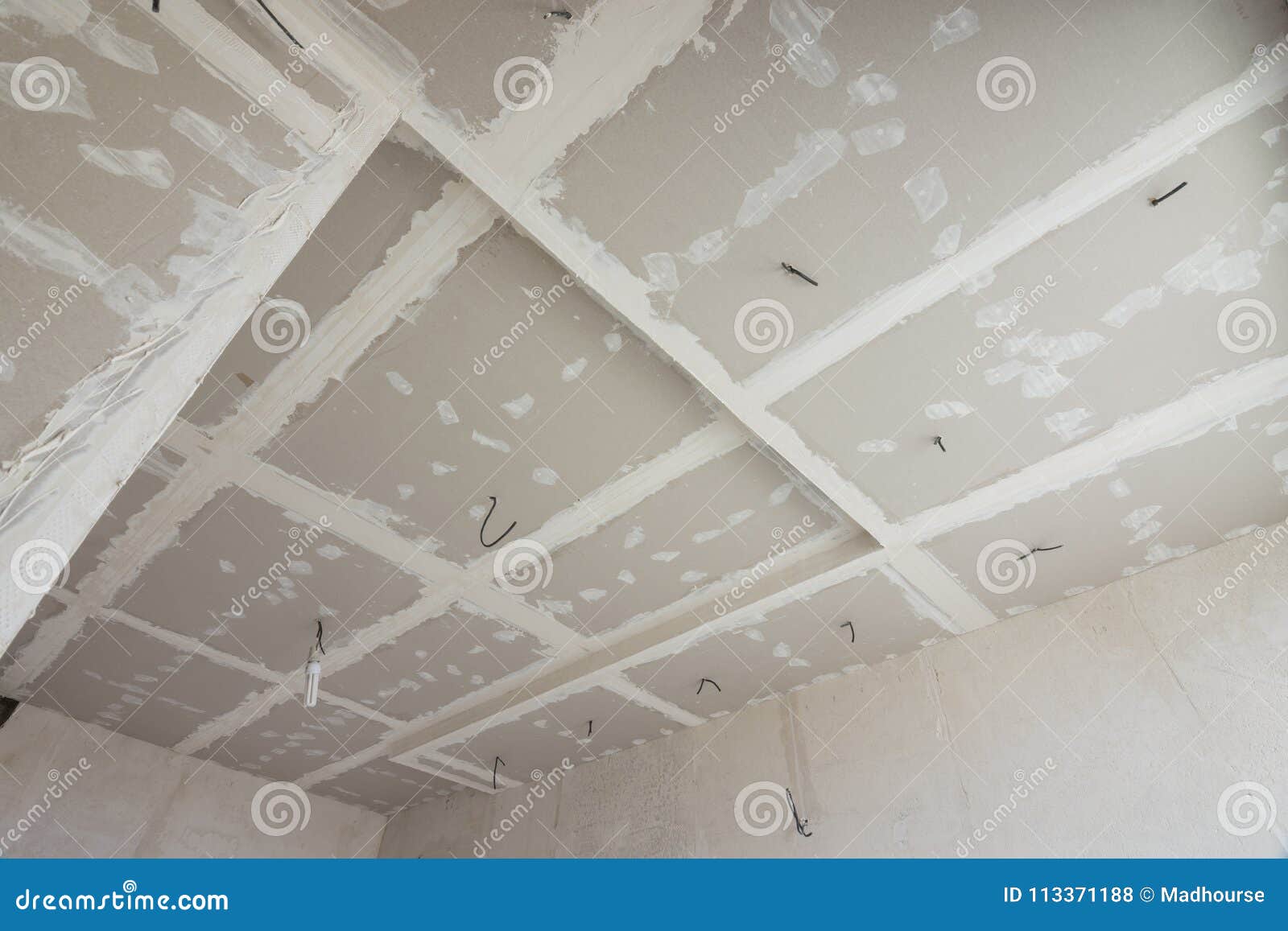 The Ceiling of the Room, Covered with Drywall Sheets Stock Photo ...