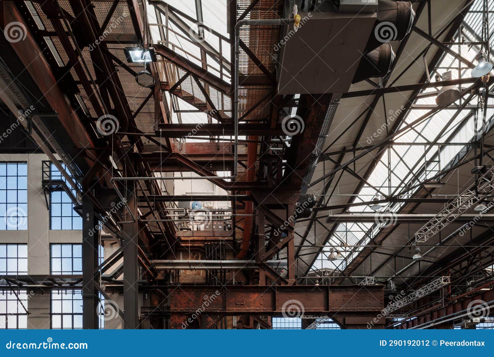 The Ceiling with Rusty Steel Structure and Skylight of Industrial ...