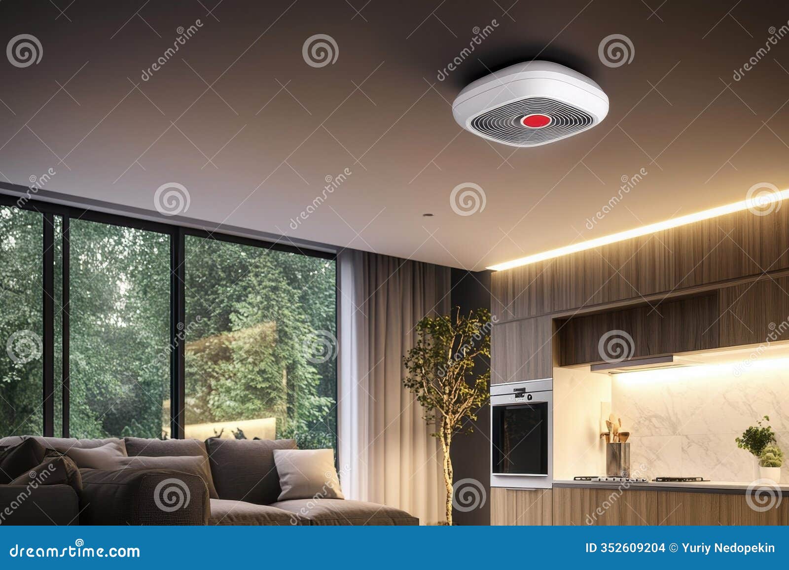 Ceiling Smoke Detector Installed in Modern Kitchen with Natural Light ...