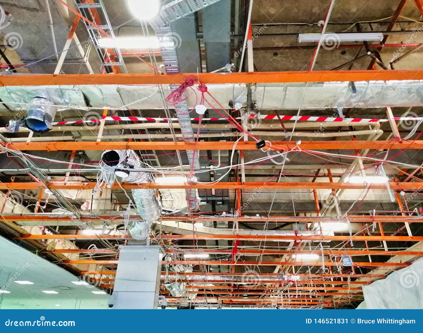 Exposed Ceiling Structure in Large Commercial Building Stock Image ...