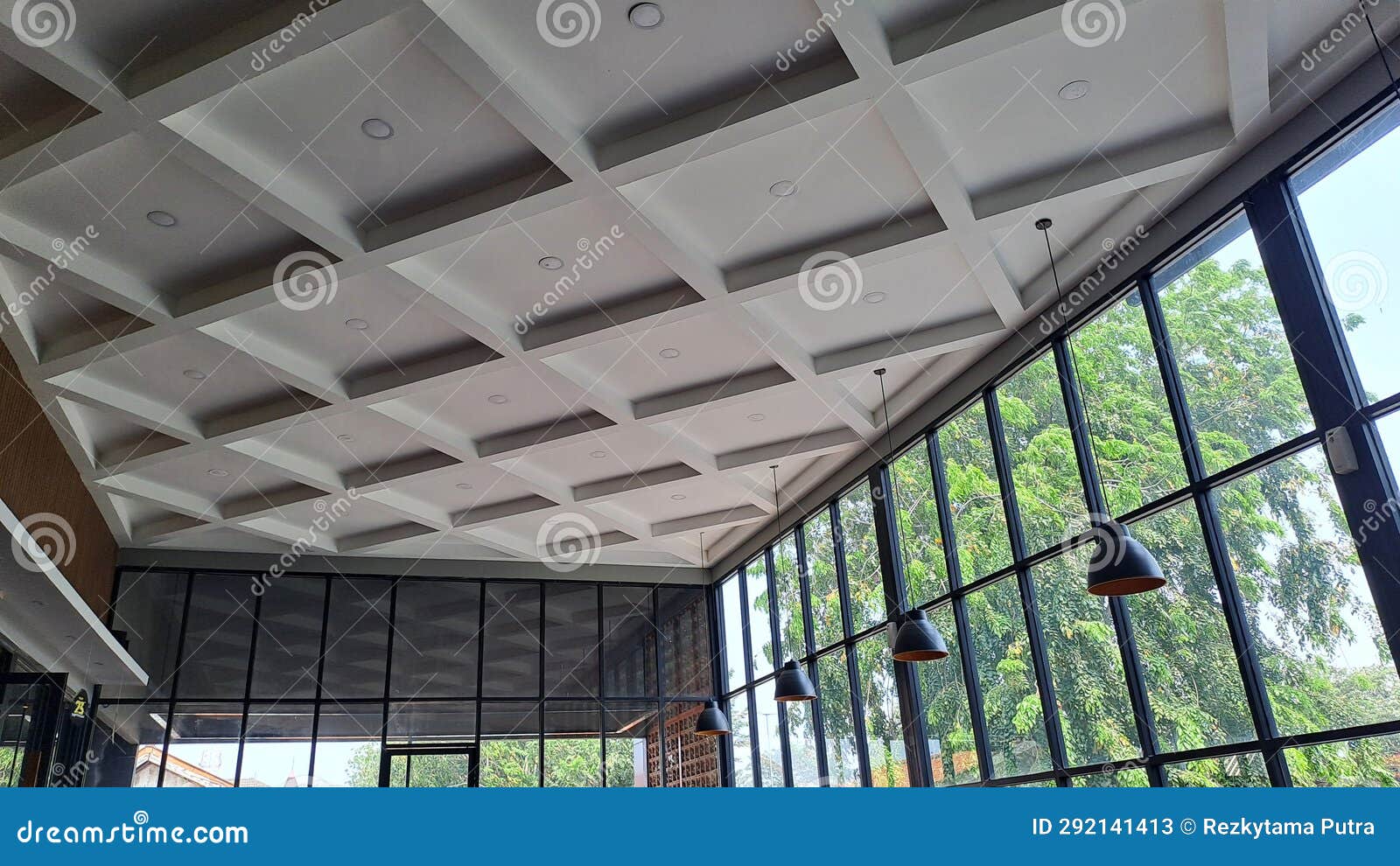 Diagonal Pattern Ceiling Interior Stock Image - Image of handrail ...