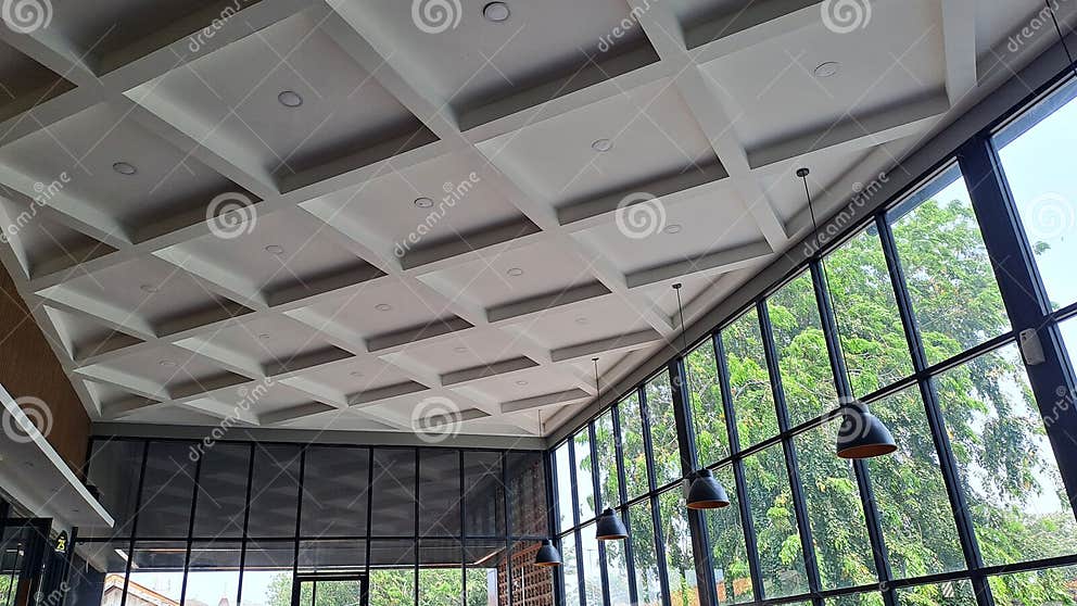 Diagonal Pattern Ceiling Interior Stock Image - Image of handrail ...