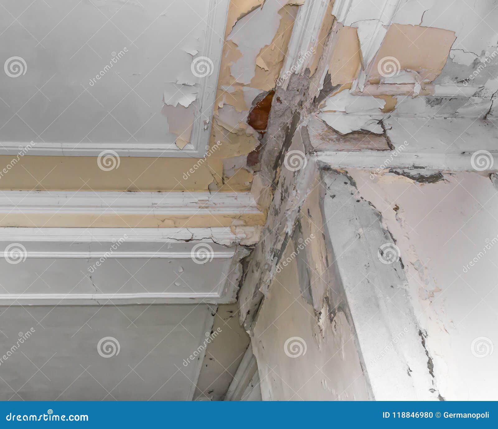 Ceiling and Walls Damage by Humidity Stock Photo - Image of concrete ...