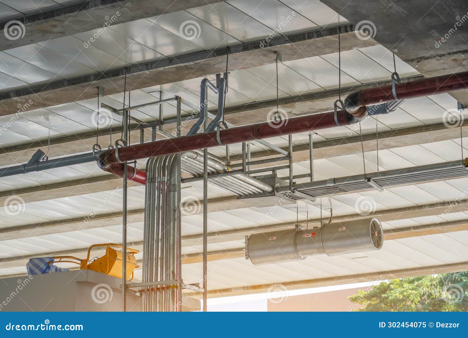 Ceiling with Water Supply and Drainage Communication Pipes Under the ...