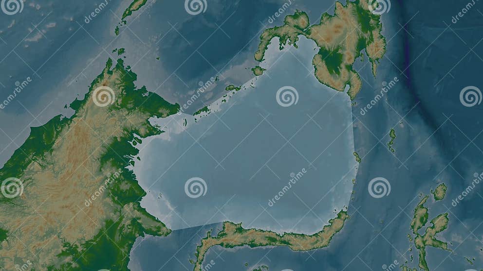 Celebes Sea Highlighted. Physical Map Stock Illustration - Illustration ...