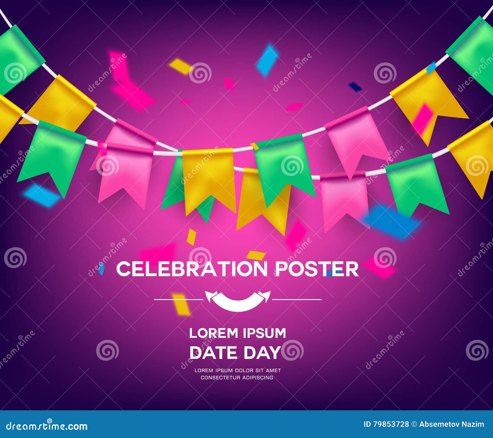 Celebrate Banner Party Flags with Confetti. Vector Illustration Stock ...