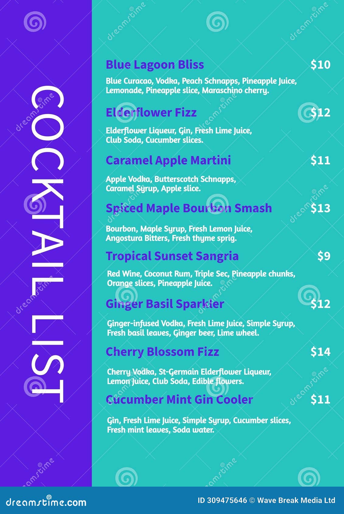 Celebrate with Drinks, Vibrant Cocktail Menu Stock Photo - Image of ...