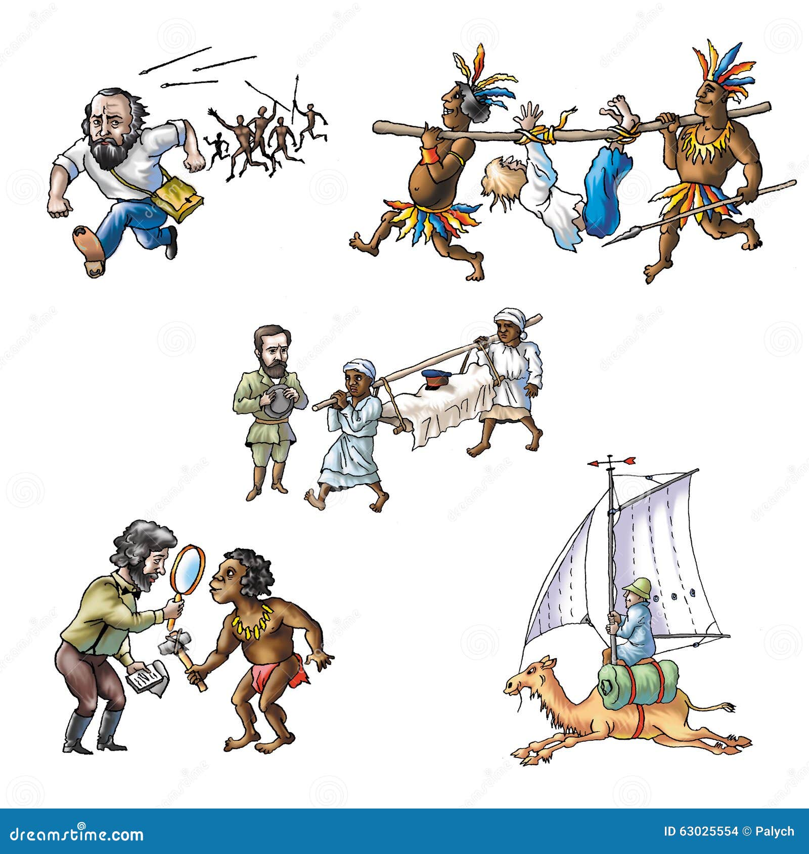 The Celebrated Explorers in Africa Stock Illustration - Illustration of ...