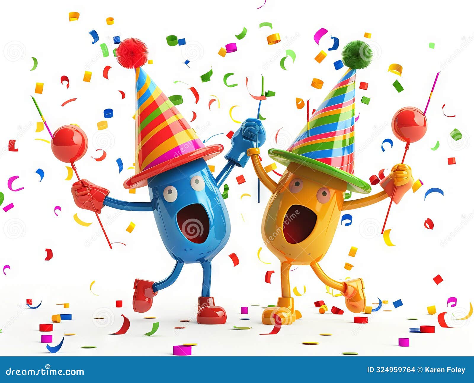 Celebrating with 3D Cartoon Figure Graphic Stock Illustration ...