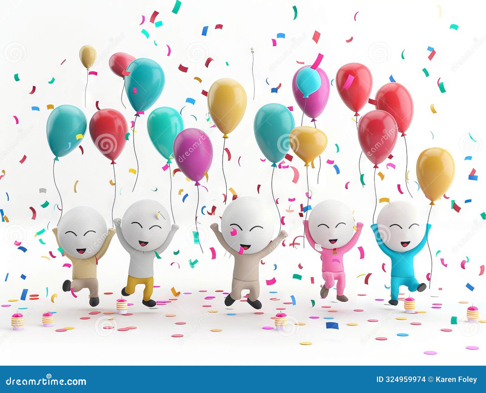 Celebrating with 3D Cartoon Figure Graphic Stock Illustration ...