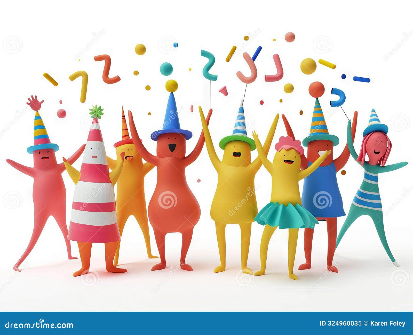 Celebrating with 3D Cartoon Figure Graphic Stock Illustration ...