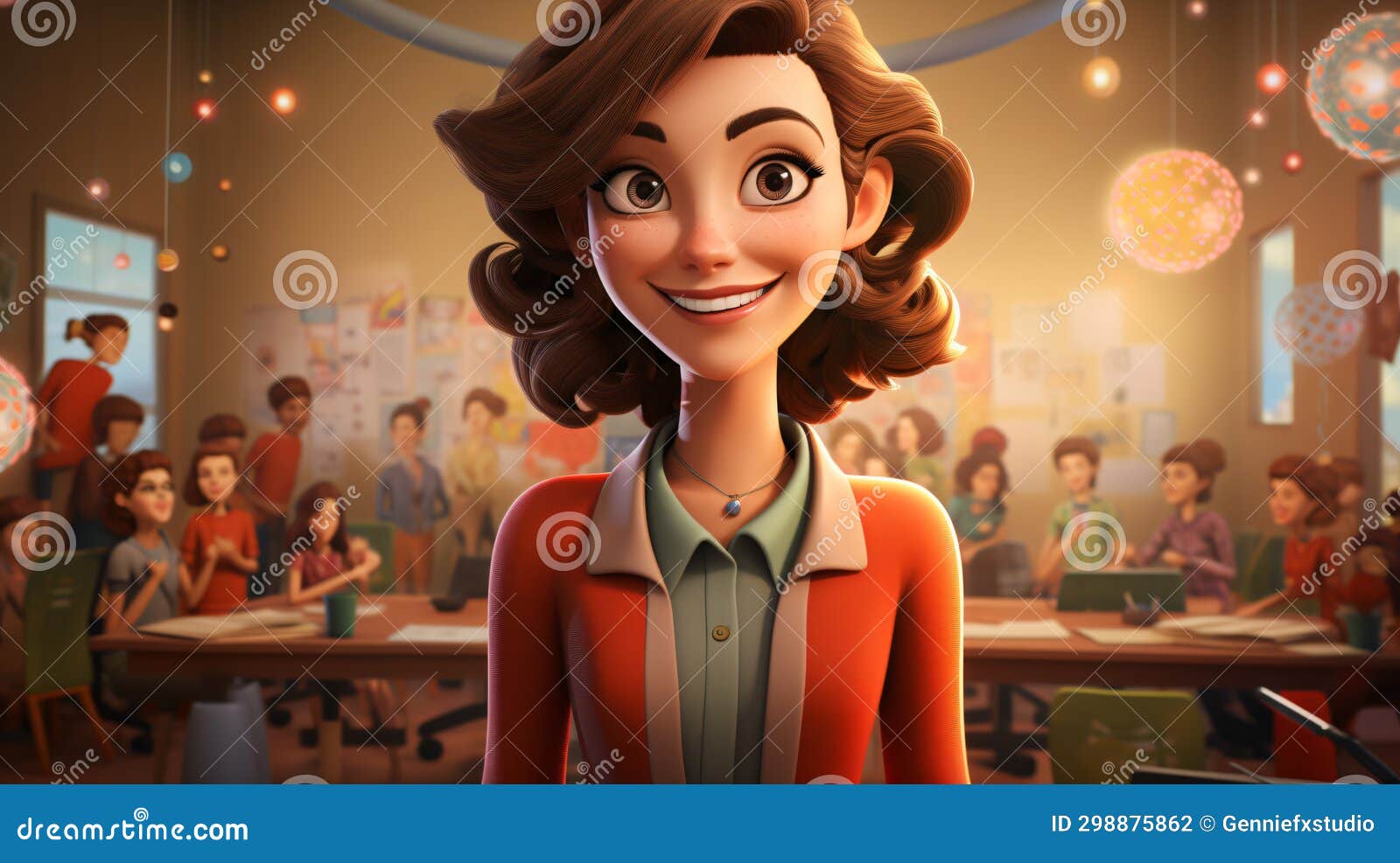 A 3D Animation of a Classroom Scene Featuring a Female Teacher ...