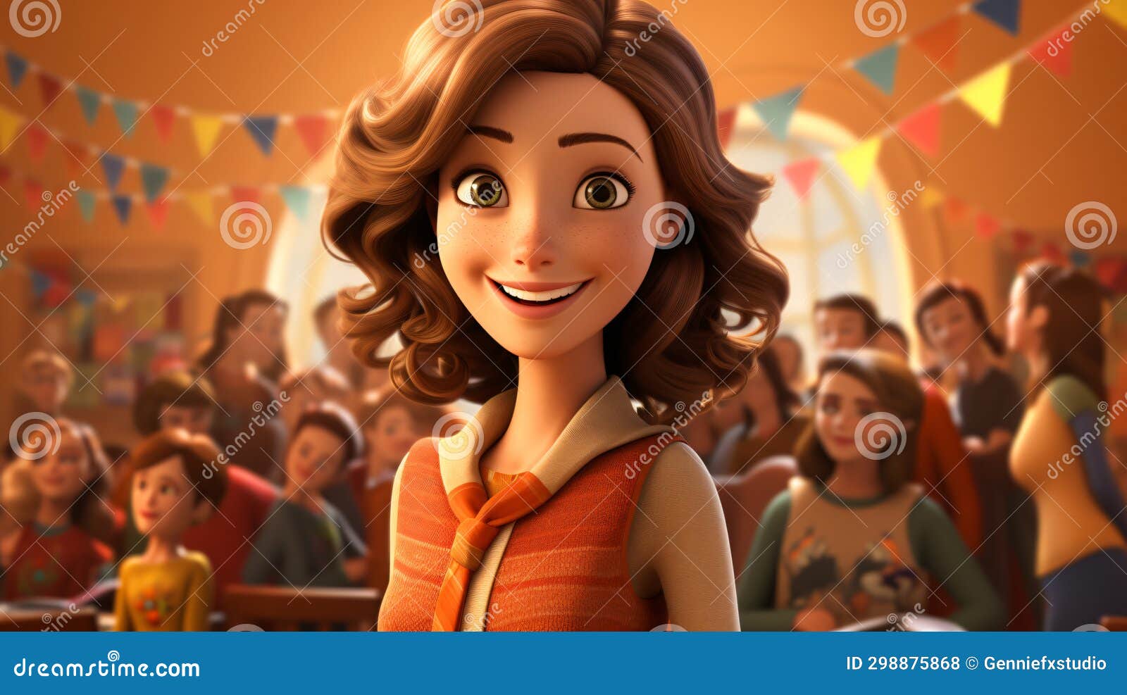 A 3D Animation of a Classroom Scene Featuring a Female Teacher ...