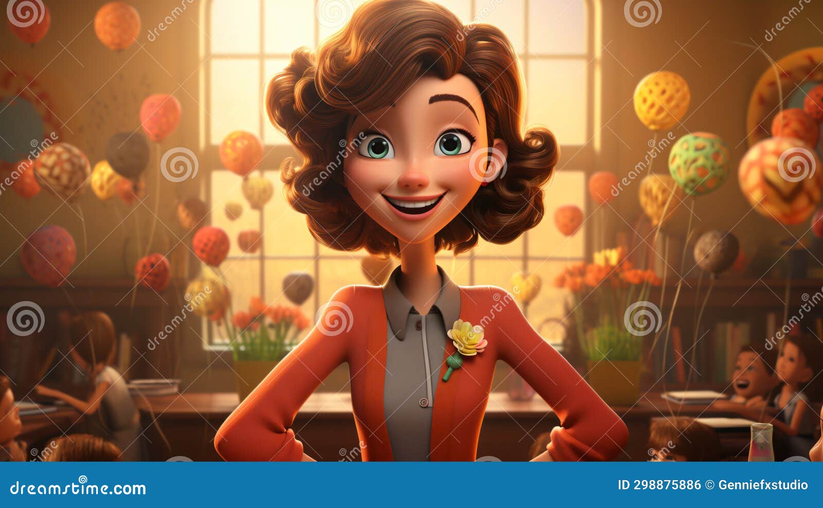 A 3D Animation of a Classroom Scene Featuring a Female Teacher ...