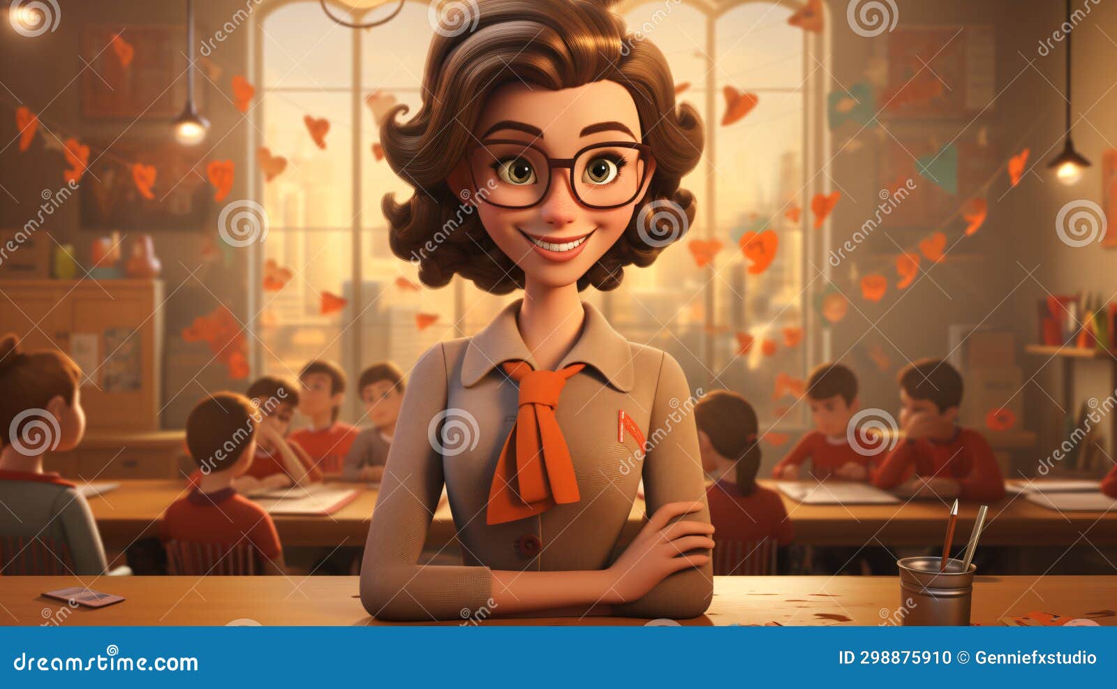 A 3D Animation of a Classroom Scene Featuring a Female Teacher ...