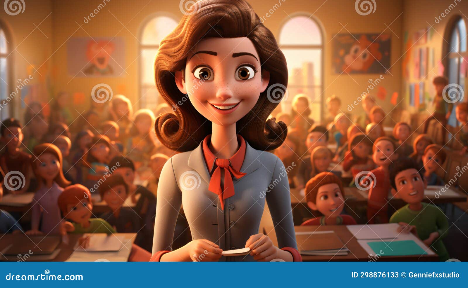 A 3D Animation of a Classroom Scene Featuring a Female Teacher ...