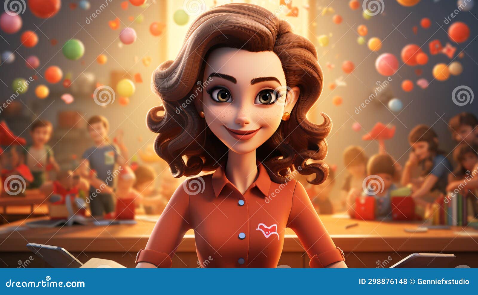 A 3D Animation of a Classroom Scene Featuring a Female Teacher ...