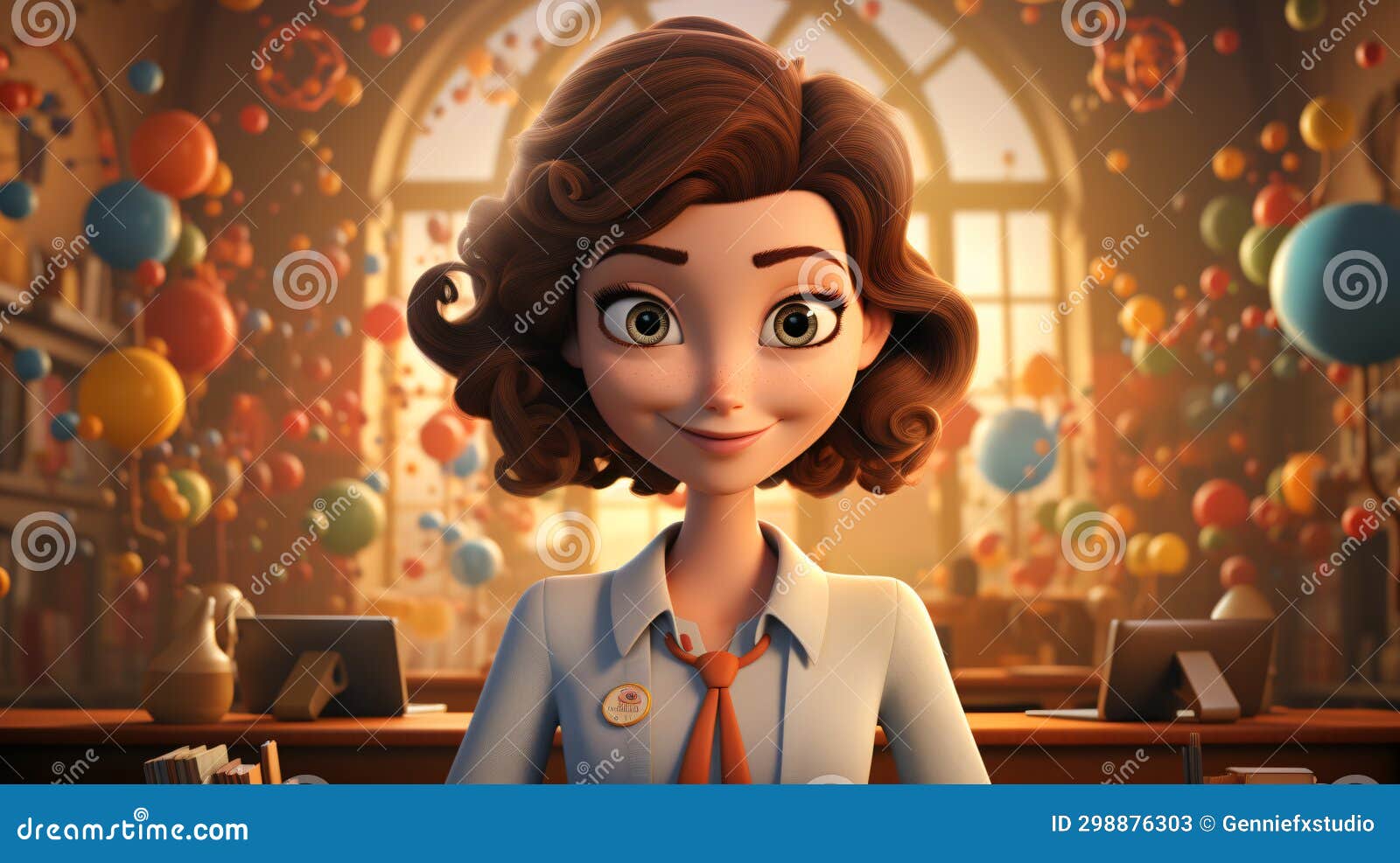 A 3D Animation of a Classroom Scene Featuring a Female Teacher ...