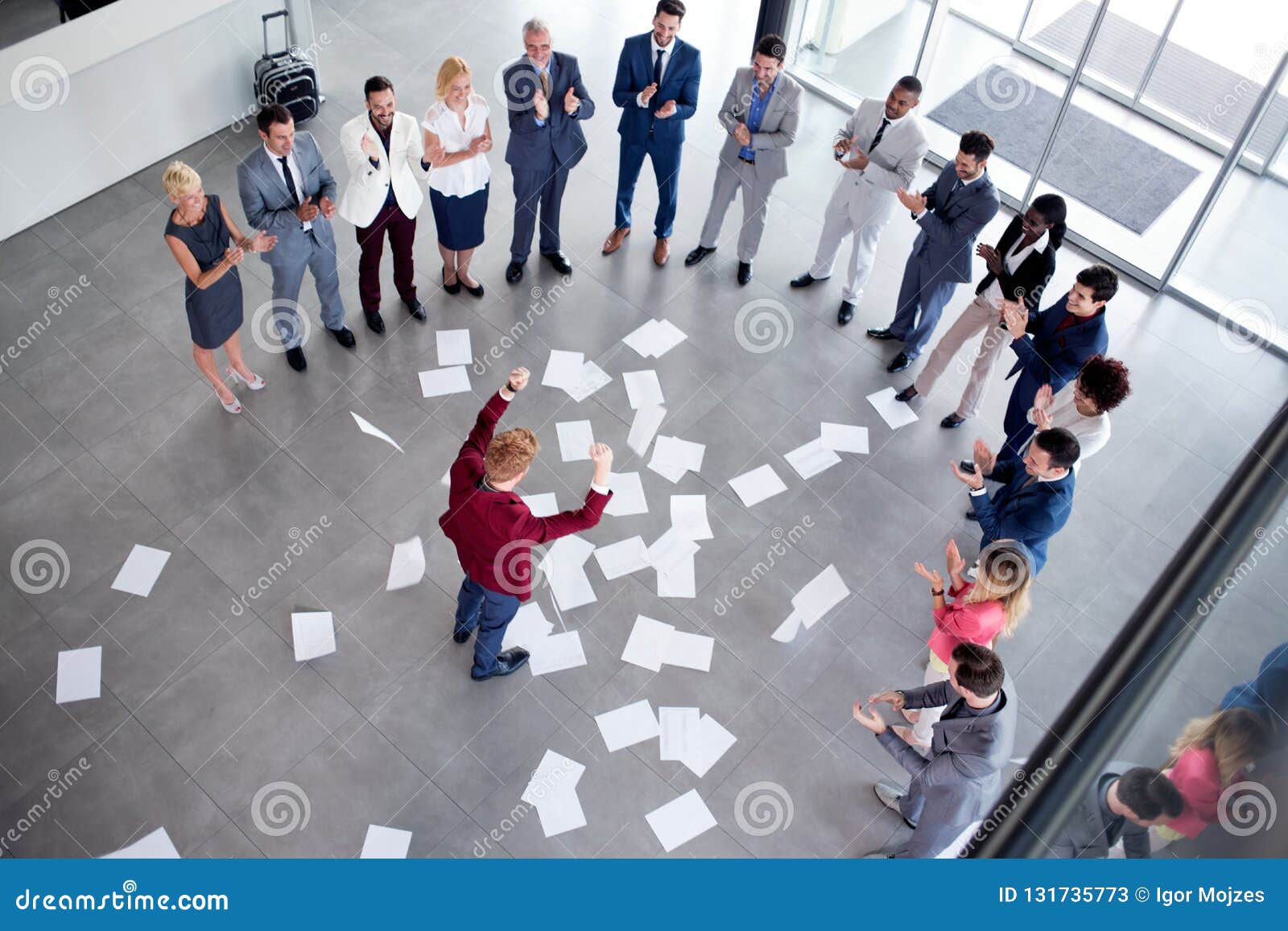 Celebrating Leader for Successful Teamwork with Employees Stock Image ...