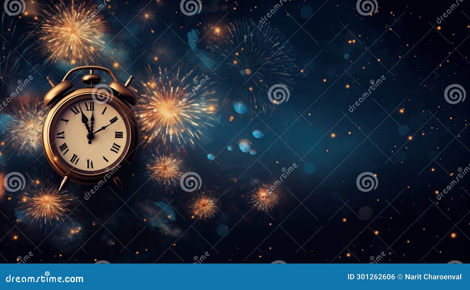 Celebrating New Year: Midnight Countdown with Sparkling Clock Stock ...
