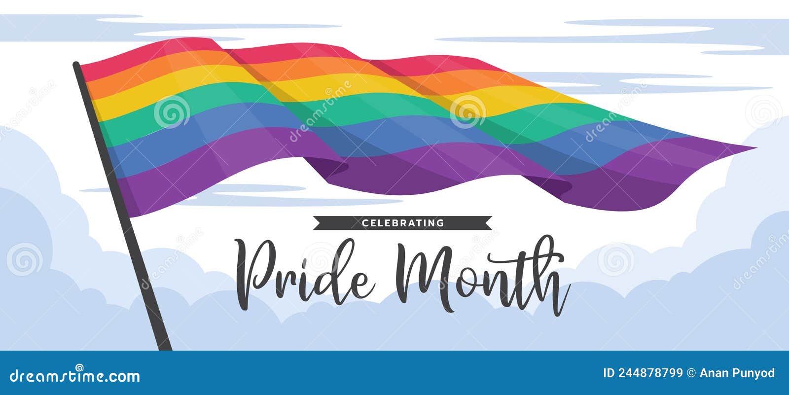 Celebrating Pride Month - Waving Rainbow Pride Flag On Pole And Sky ...
