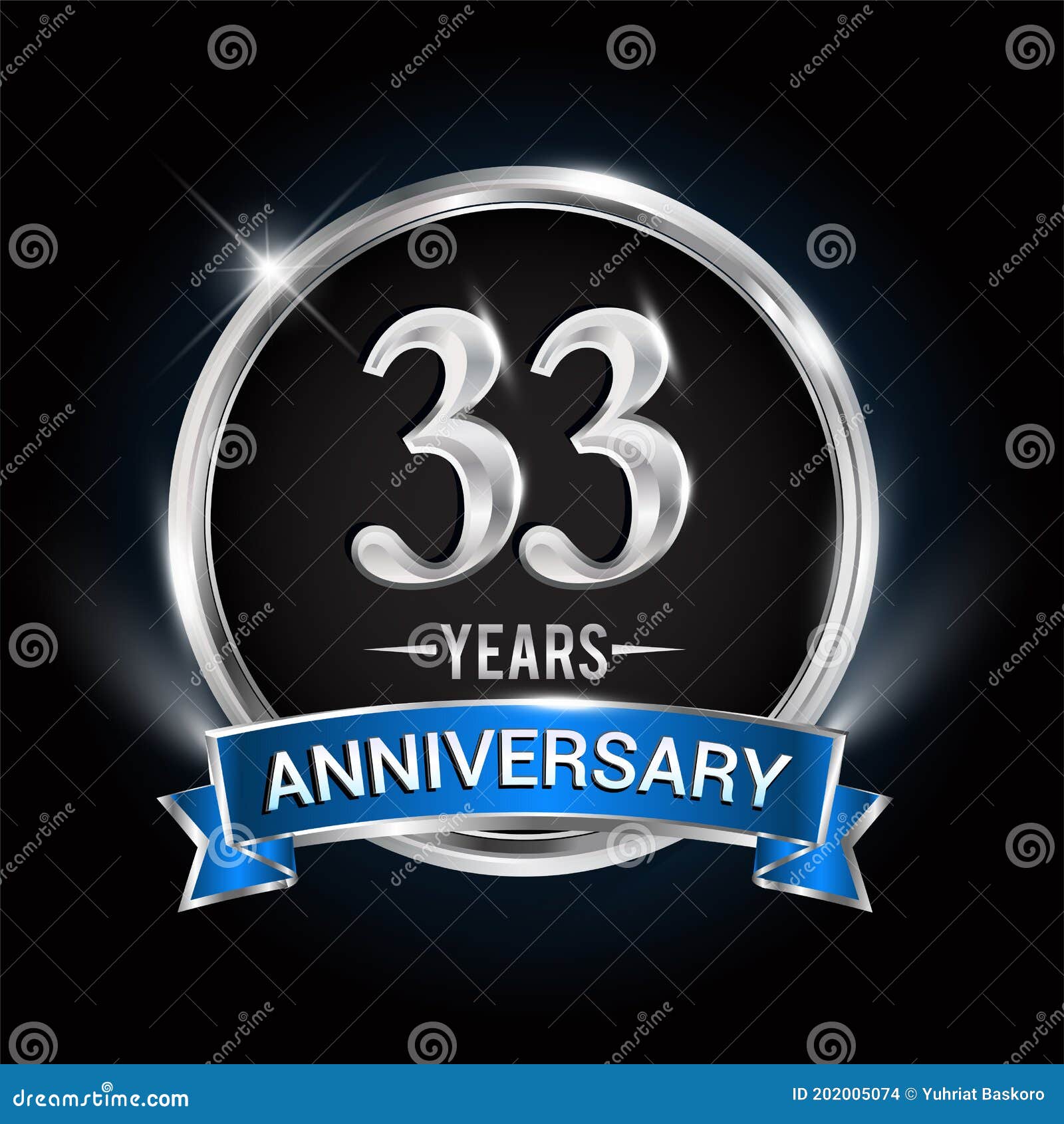 Celebrating 33rd Years Anniversary Logo with Silver Ring and Blue ...