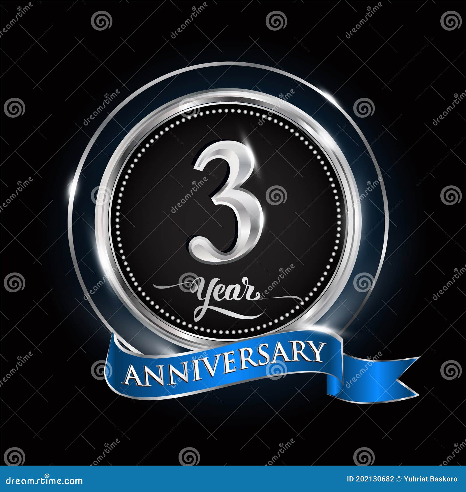 Celebrating 3rd Years Anniversary Logo. with Silver Ring and Blue ...