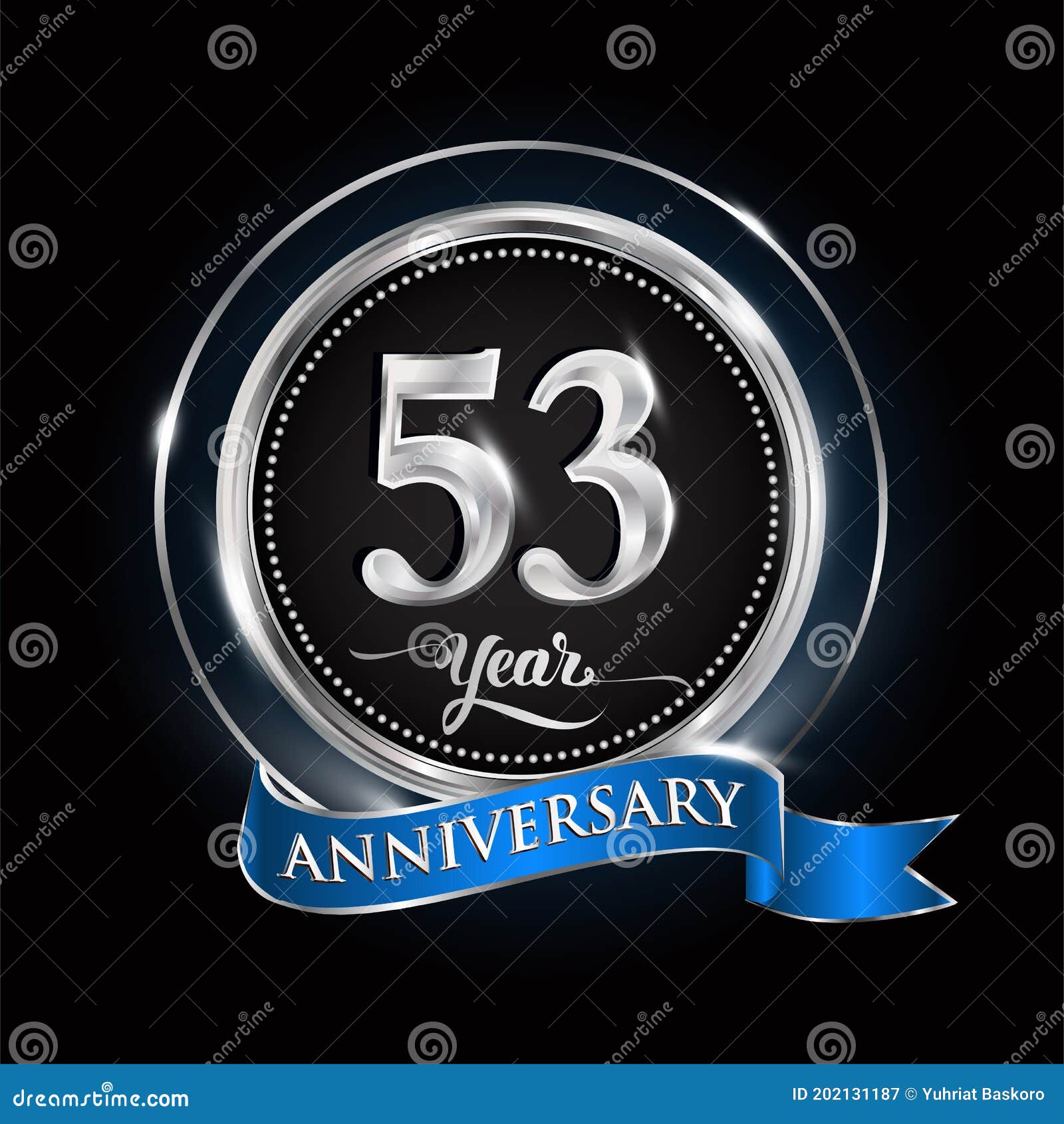 Celebrating 53rd Years Anniversary Logo. with Silver Ring and Blue ...